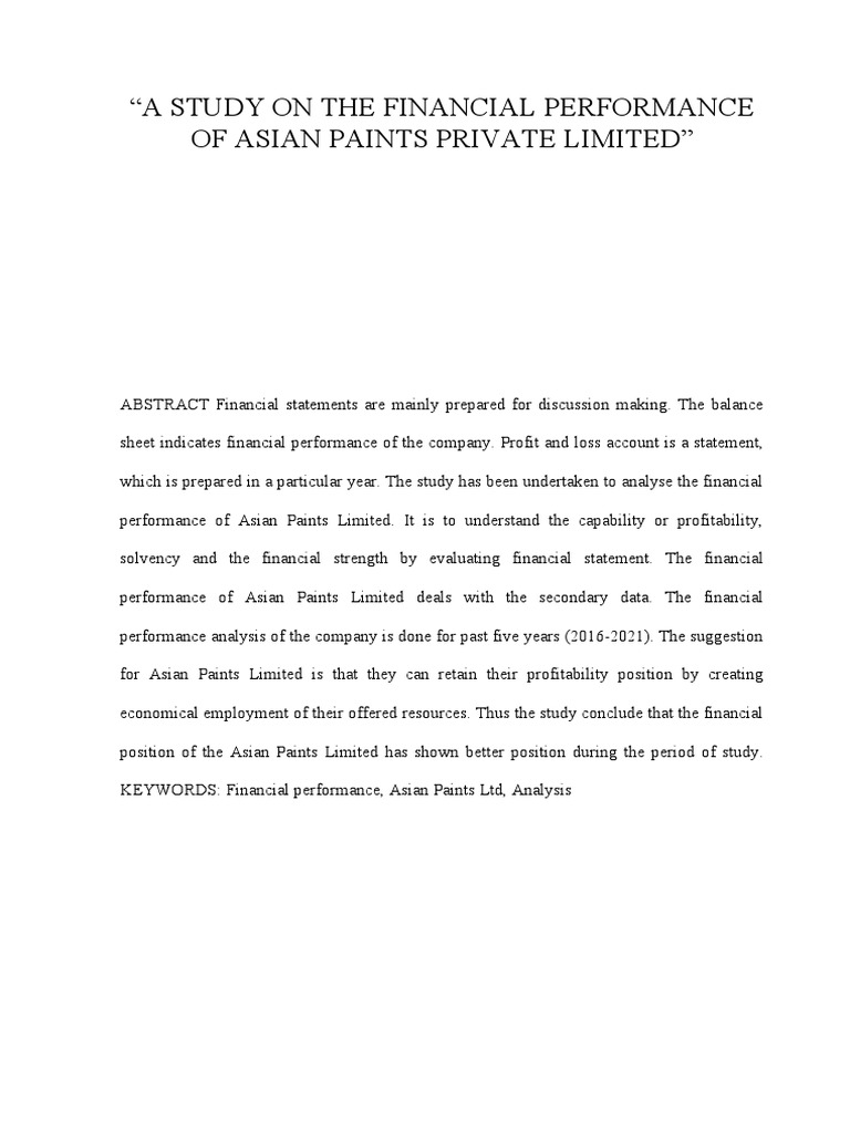 PROFITABILITY ANALYSIS at ASIAN PAINTS | PDF | Revenue | Balance Sheet