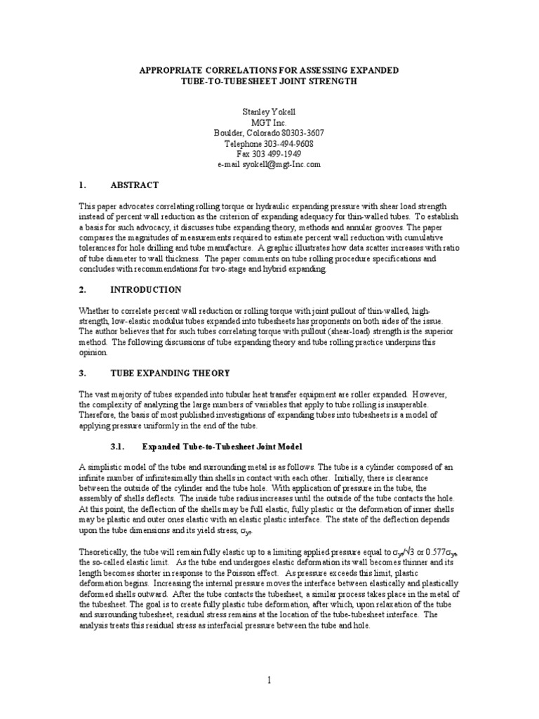 Tube To Tubesheet Joint | PDF | Pipe (Fluid Conveyance) | Extrusion