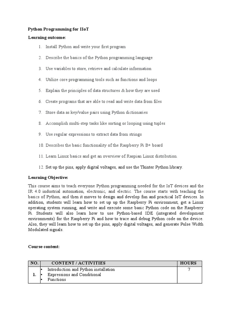 Python Programing For IR4.0 - Obj & Outcome | PDF | Raspberry Pi ...