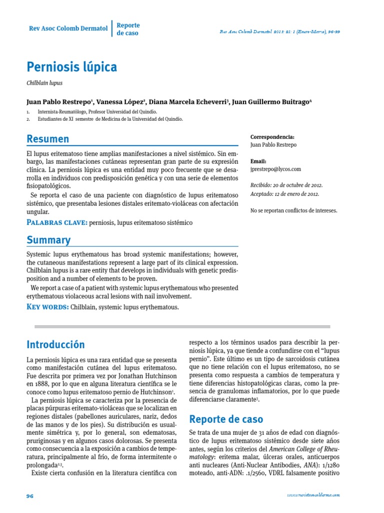 Perniosis Lupica | PDF | Trastornos del sistema inmunitario ...