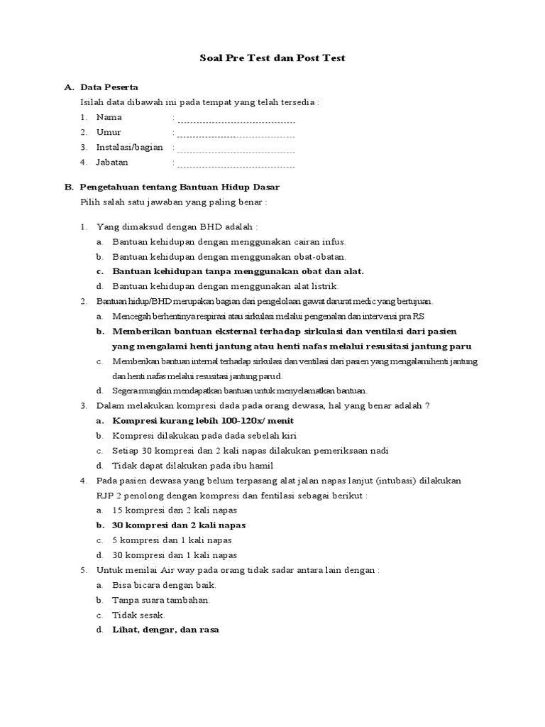 Soal Pre Test dan Post Test BHD | PDF