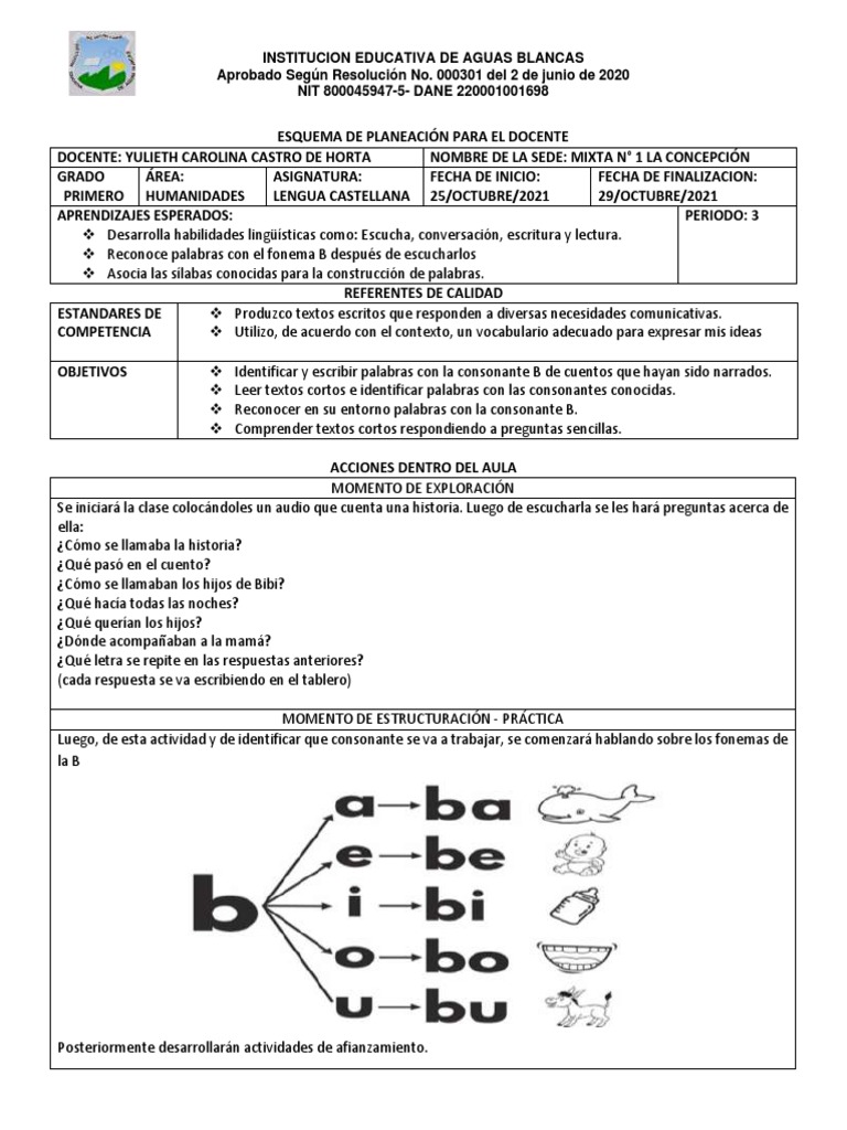 PLANES DE CLASE LENGUA C 15 SEP-OCT Consonante B | Descargar gratis PDF ...