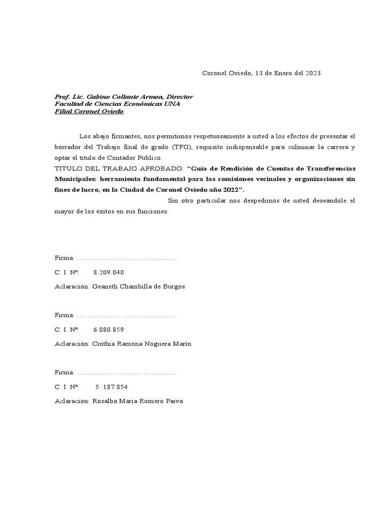 9 - Nota de Presentación - Borrador de TFG | PDF