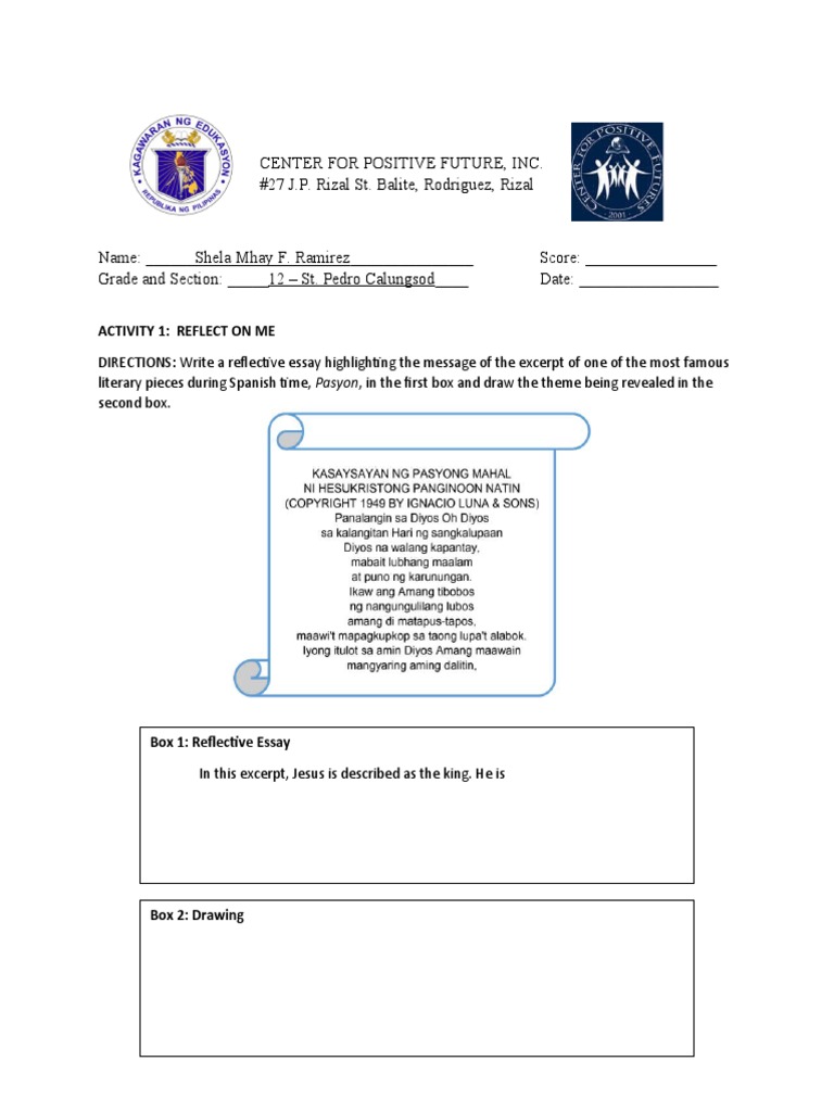Pasyon Reflection and Drawing Activity | PDF