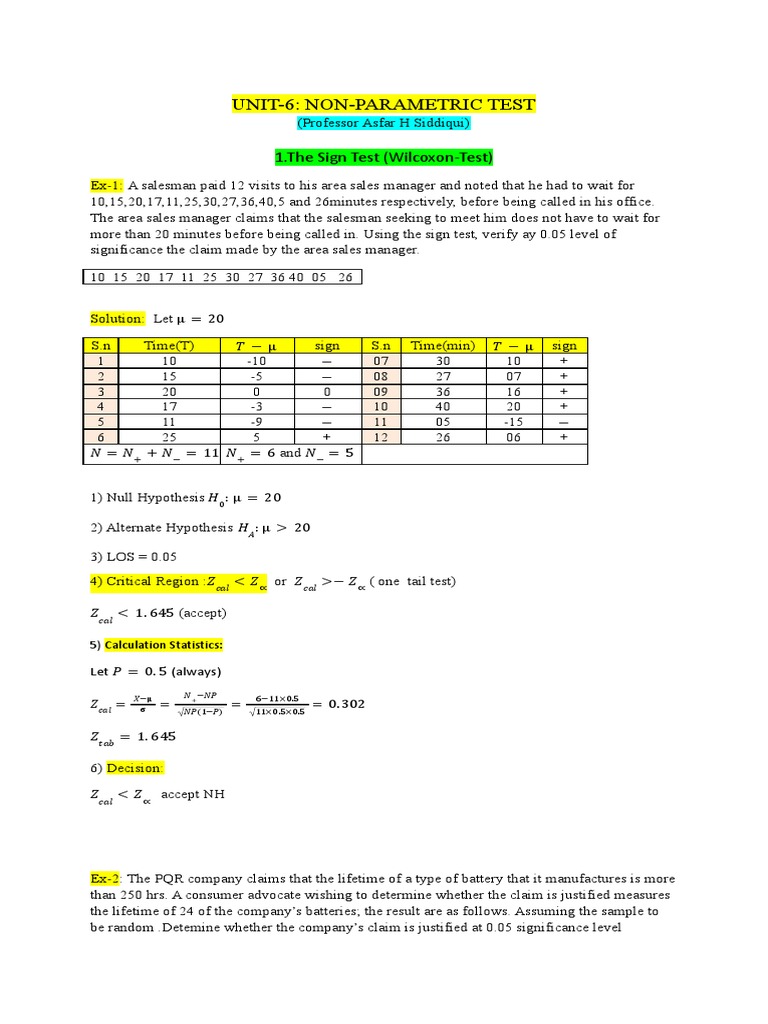 Unit 6 Non Parametric Test Pdf Statistical Hypothesis Testing Statistical Significance