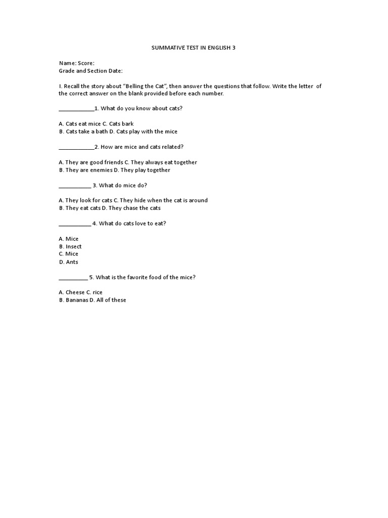 Summative Test In English 3 PDF Cognition Cognitive Science