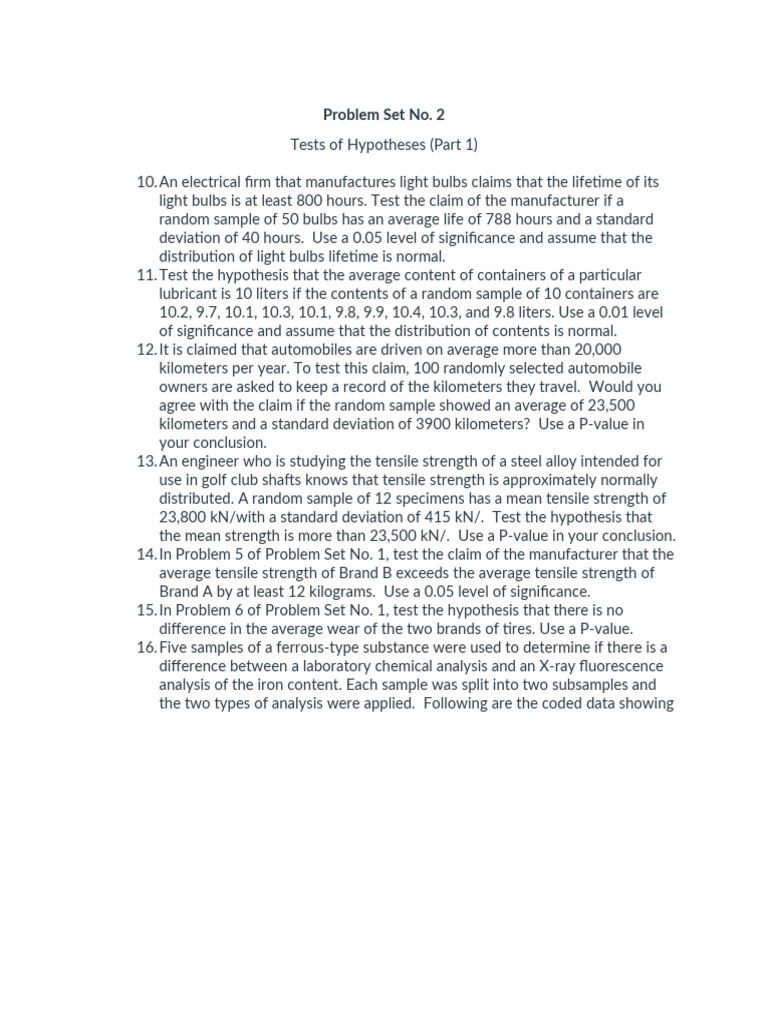 Problem Set No 2 | PDF | P Value | Statistical Significance