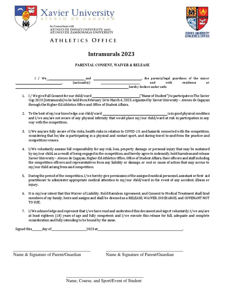 Intrams 2023 Waiver 1 | PDF | Informed Consent | Indemnity