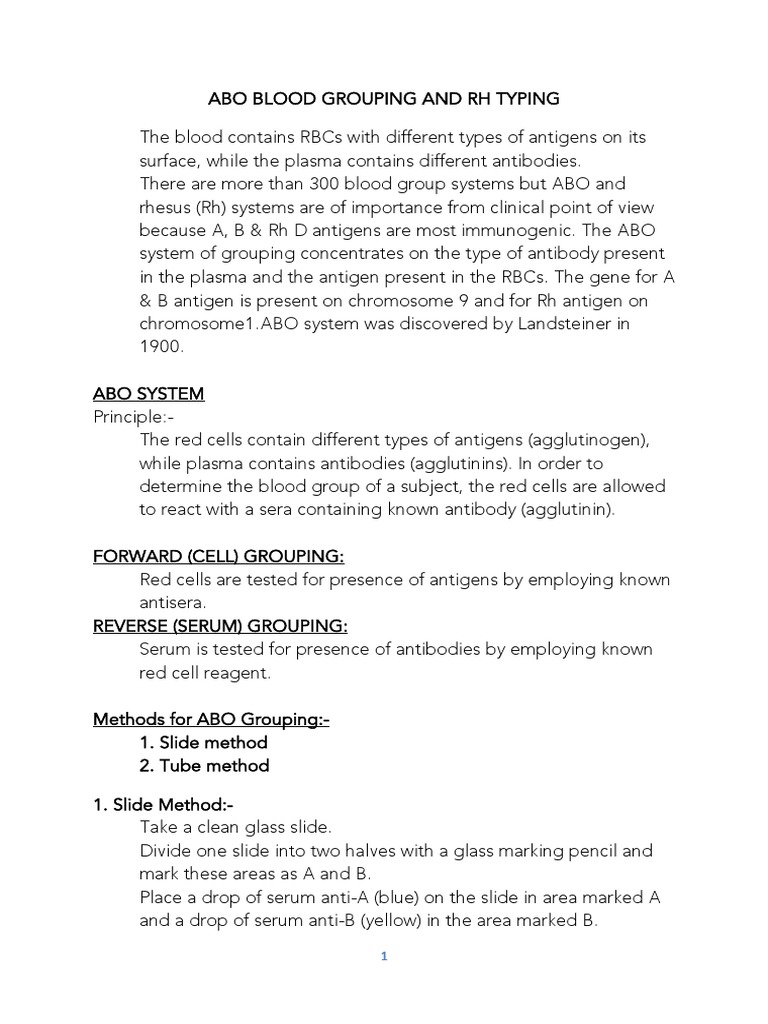 Blood Grouping and RH Typing | PDF | Blood Type | Clinical Pathology