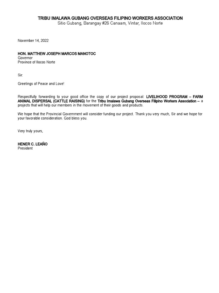 Tribu Imalawa Gubang Ofw Association - Project Proposal (Cattle Raising ...