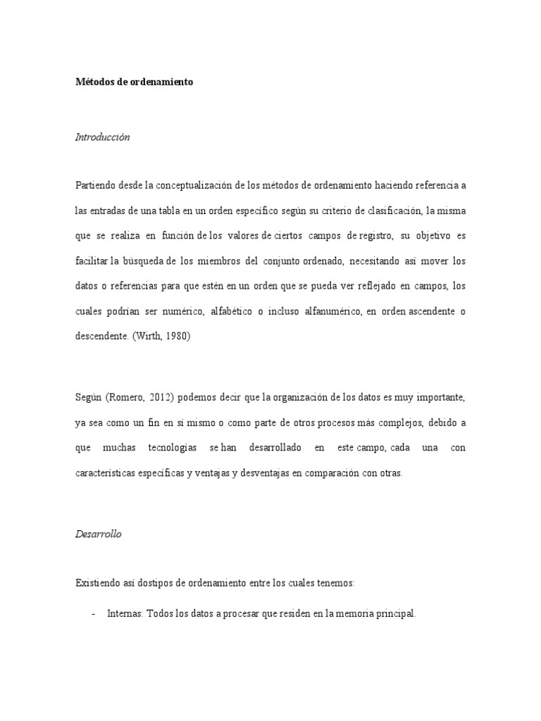 Métodos De Ordenamiento Pdf Almacenamiento De Datos De La Computadora Algoritmos