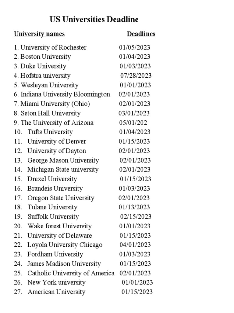 US Universities Deadline | PDF