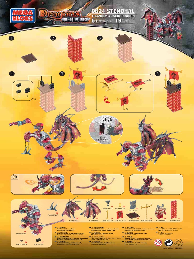 Mega Bloks - Dragons Metal Ages - 9624 - Stendhal Titanium Armor Dragon ...