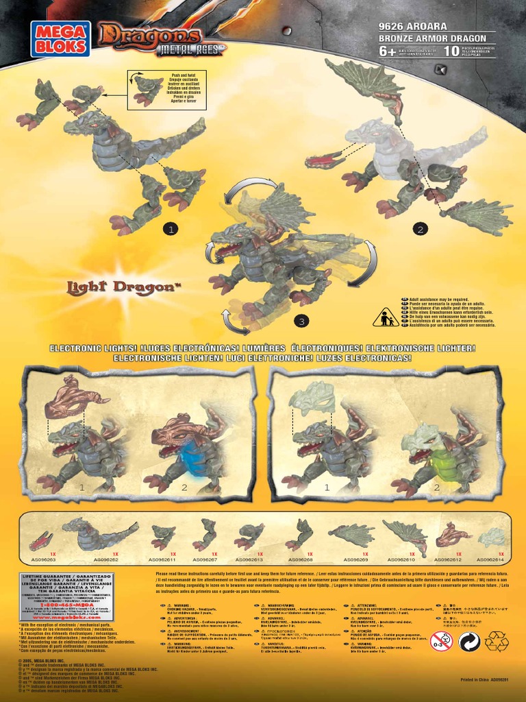 Mega Bloks - Dragons Metal Ages - 9626 - Aroara Bronze Armor Dragon | PDF
