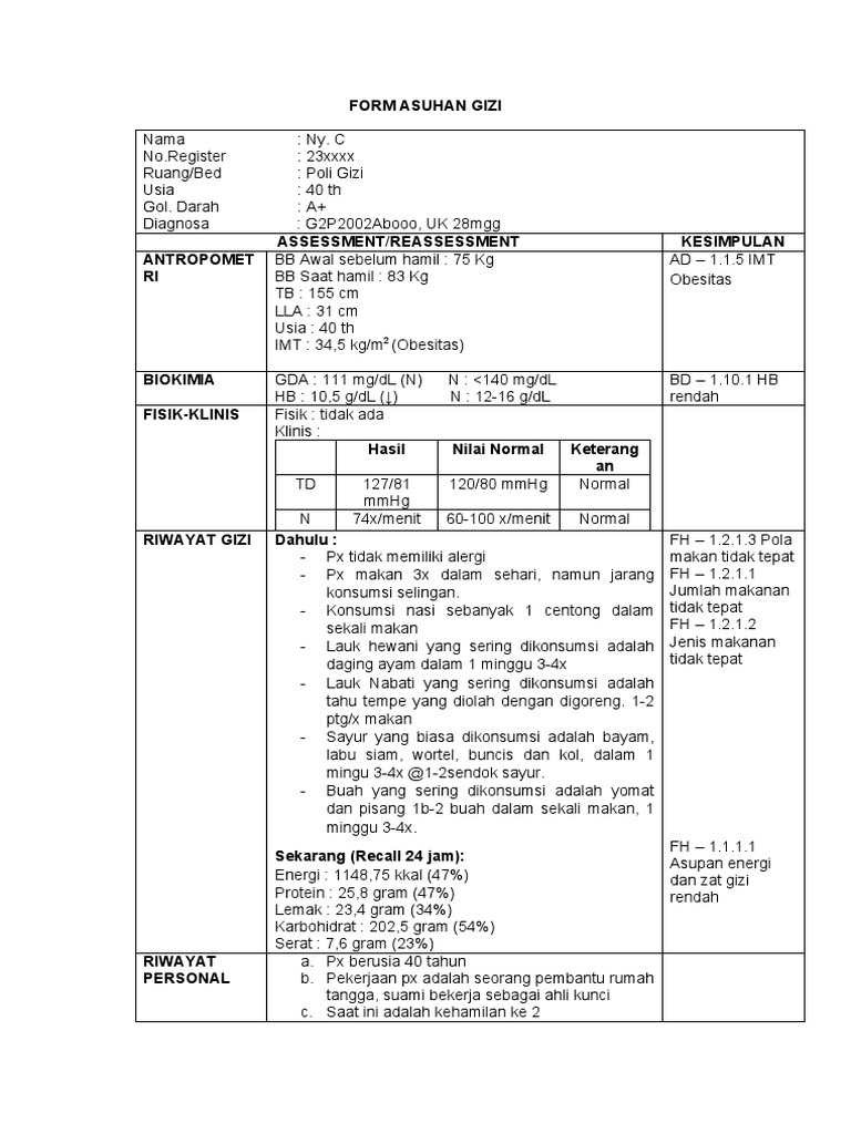 FORM ASUHAN GIZI BUMIL - Rev | PDF