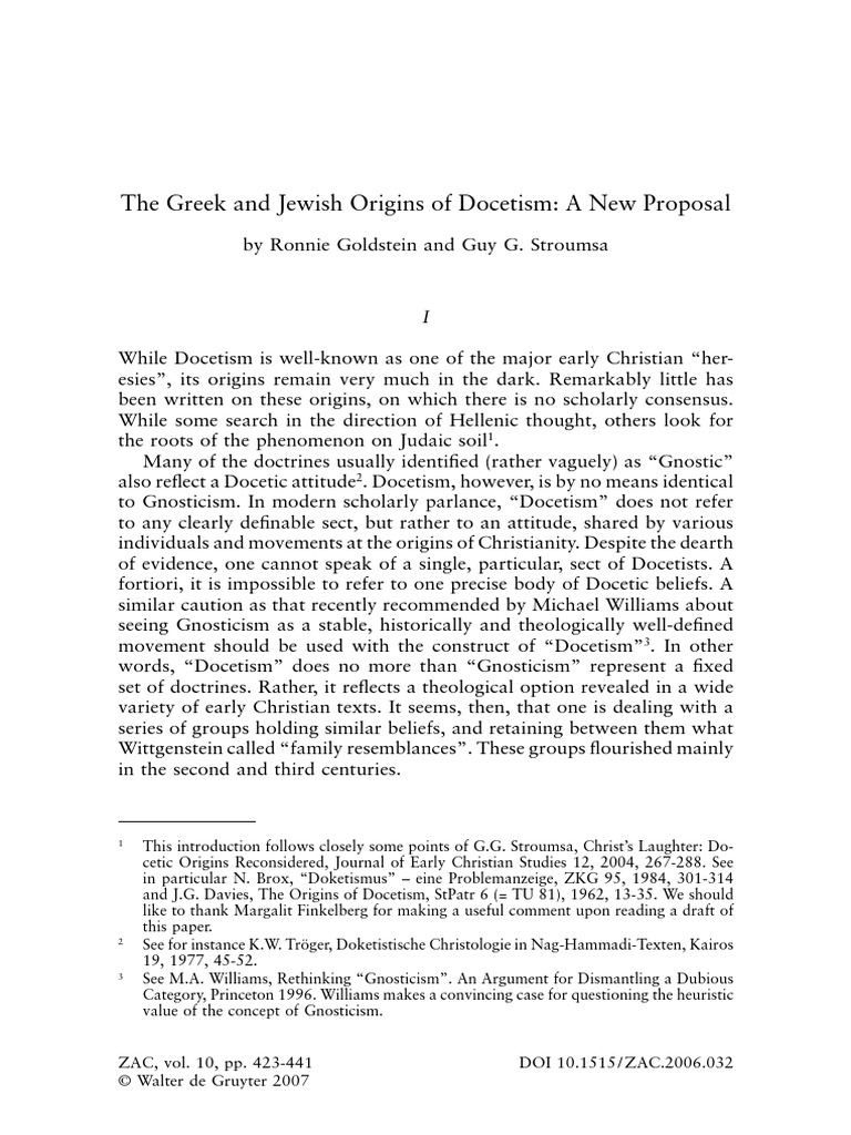 The Greek and Jewish Origins of Docetism - A New Proposal | PDF | Helen ...