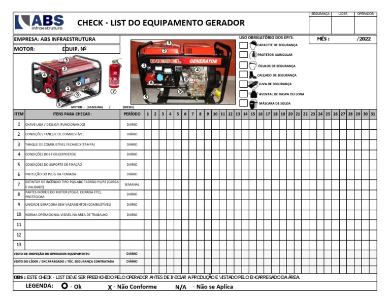 Check - List GERADOR | PDF