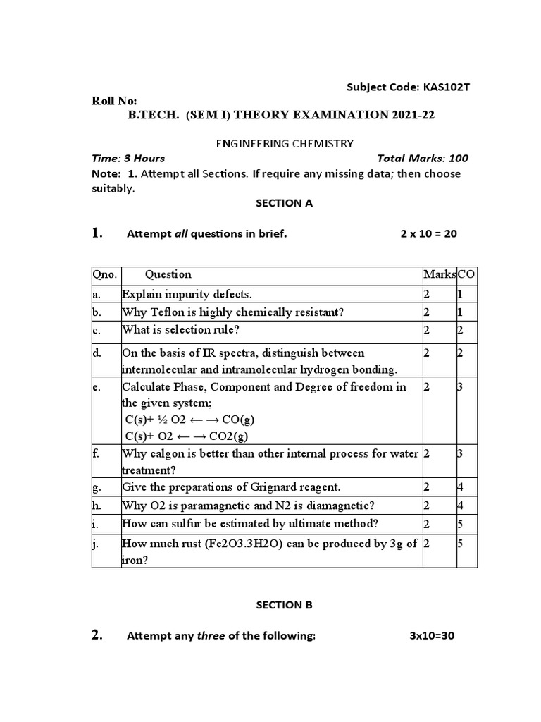 Analysis of an Engineering Chemistry Exam Containing Questions on ...