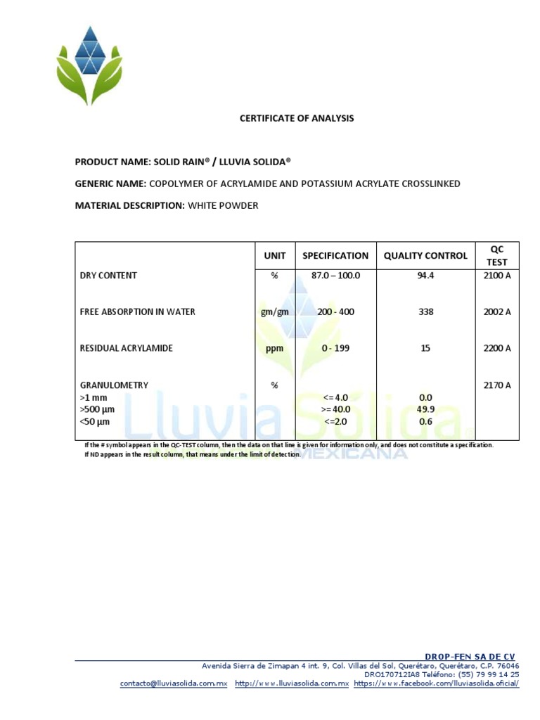 Certificate of Analysis | PDF