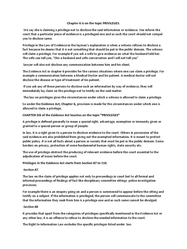 Law of Evidence Lecture Notes. | PDF | Attorney–Client Privilege | Self ...