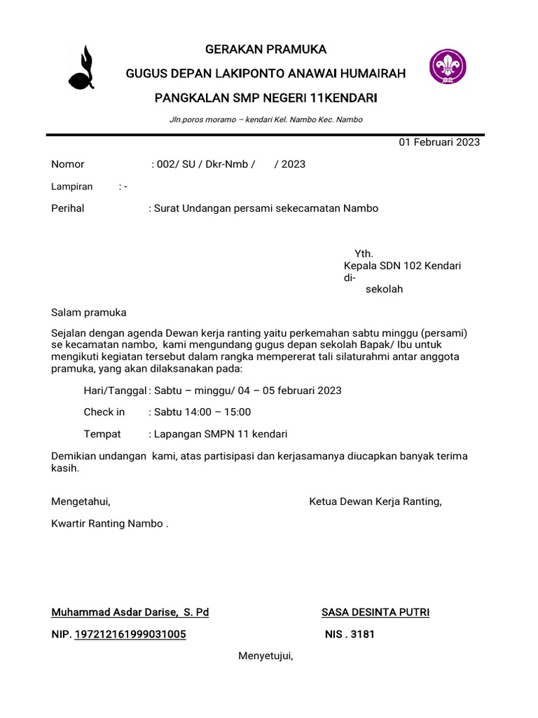 Undangan Persami SDN 102 Kendari | PDF