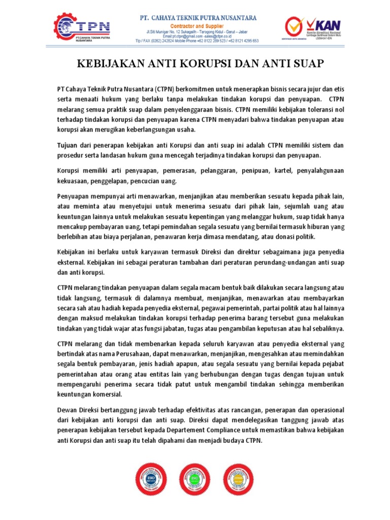 Kebijakan Anti Korupsi Dan Anti Suap | PDF