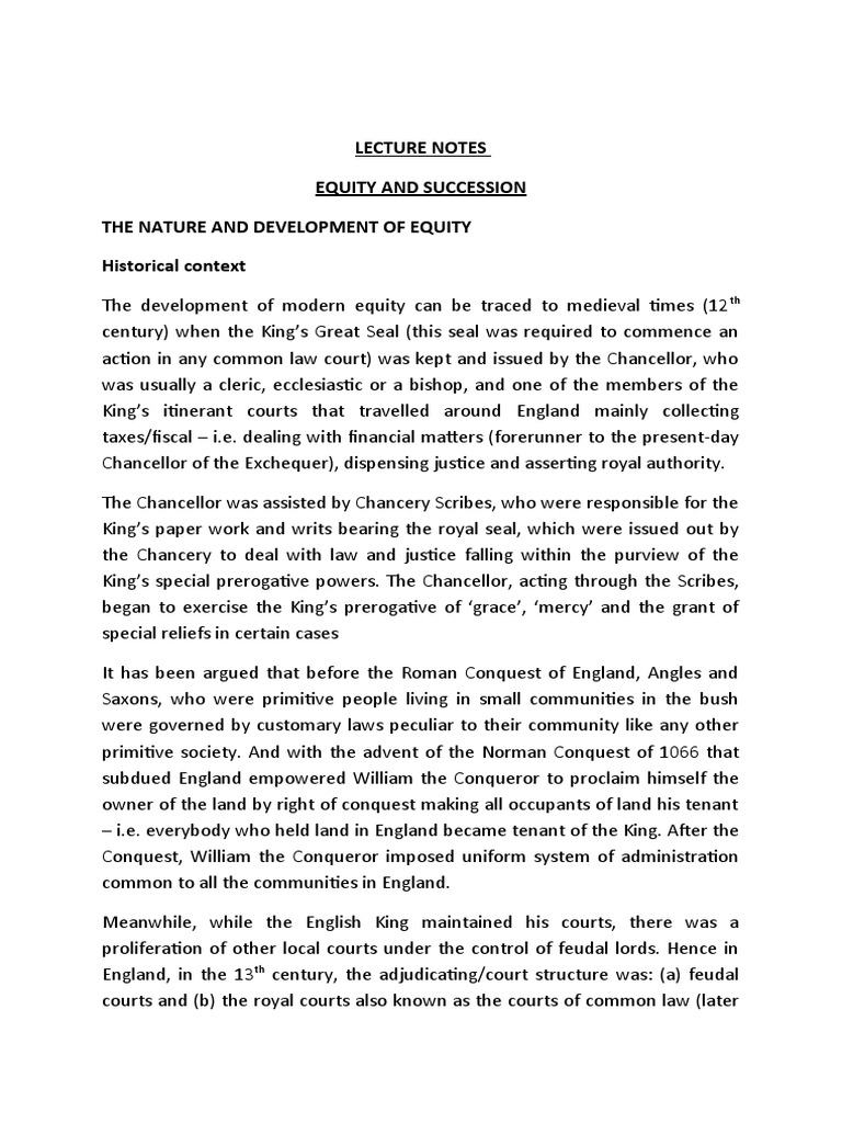 The Development of Equity: From the Chancellor's Conscience to an ...