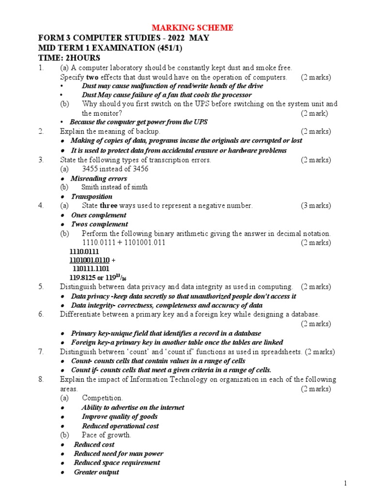 Computer Studies F4 MS | PDF | Input/Output | Databases