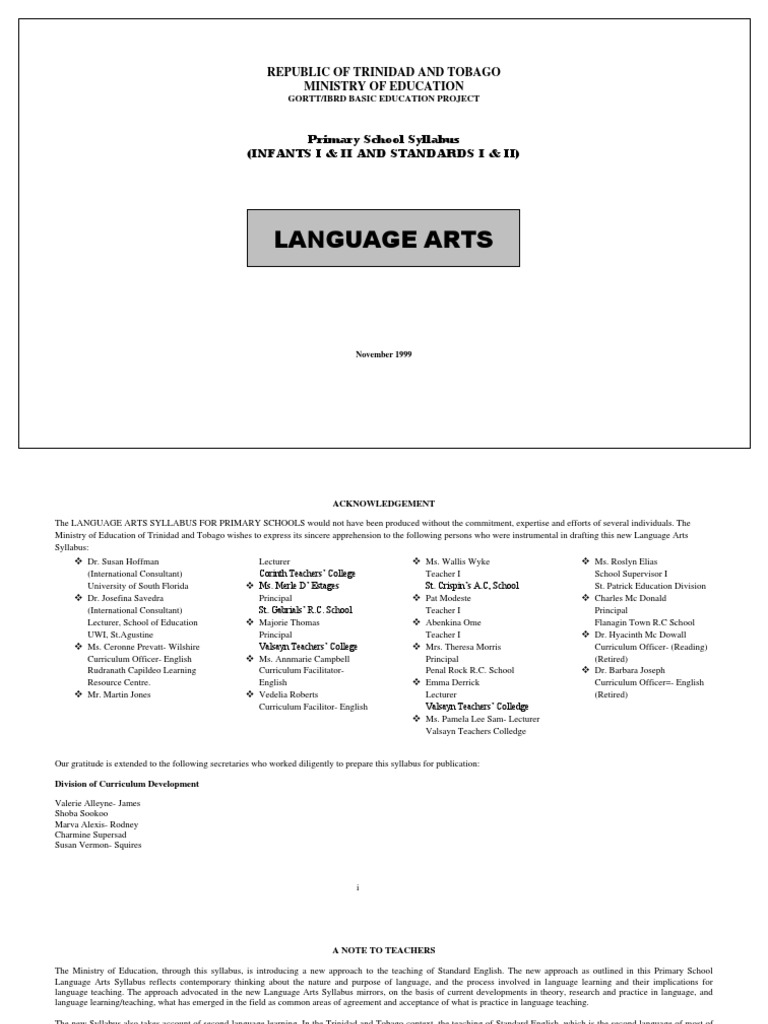 Language Arts Syllabus for Primary Schools | PDF | Reading (Process ...
