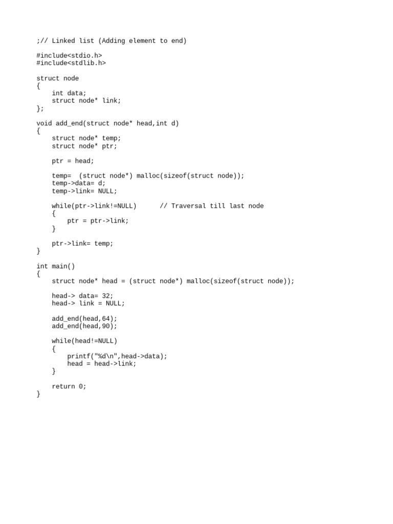 Insert Into End Linked List | PDF