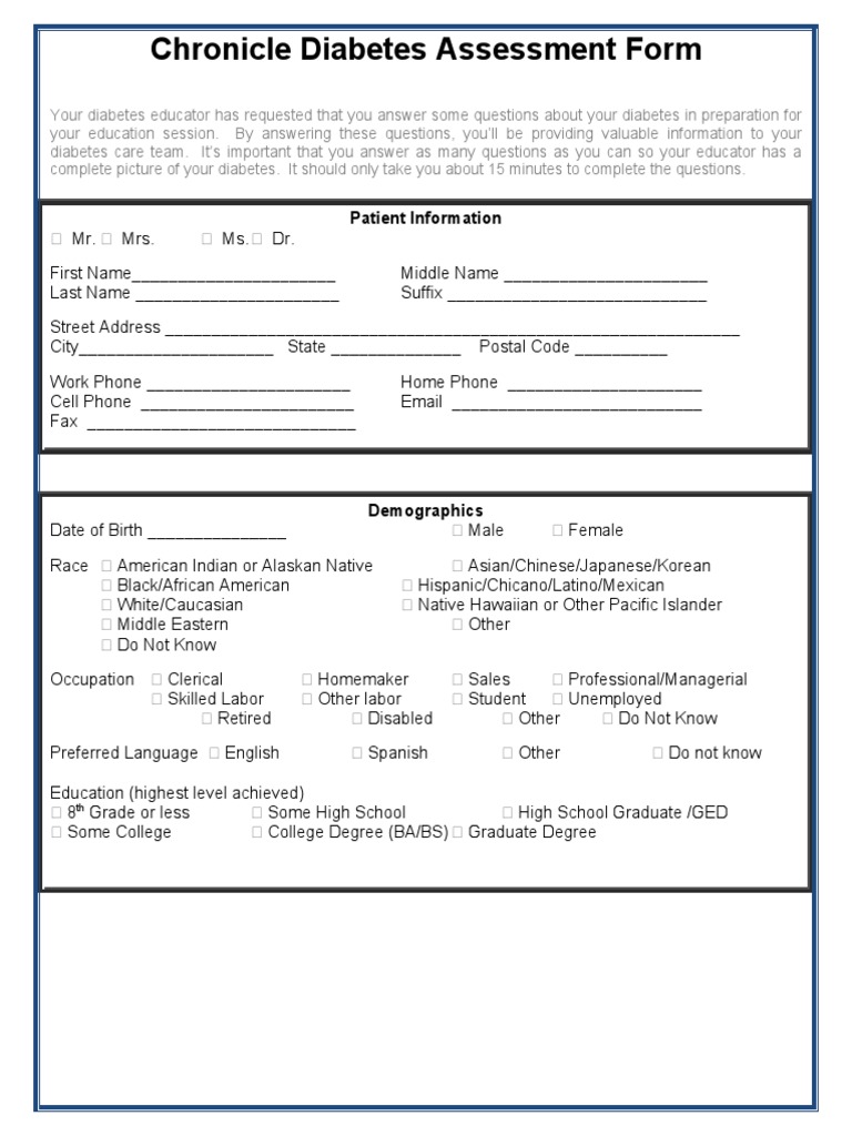 Diabetes Assessment Form | PDF | Race And Ethnicity In The United ...