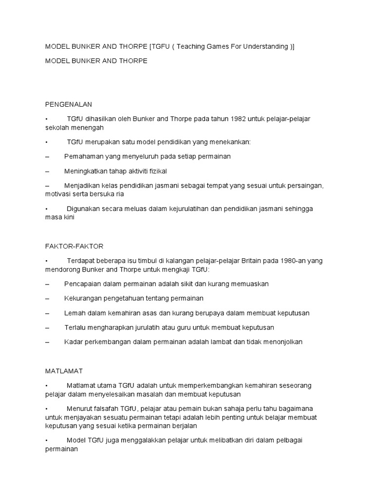 Model Bunker and Thorpe | PDF