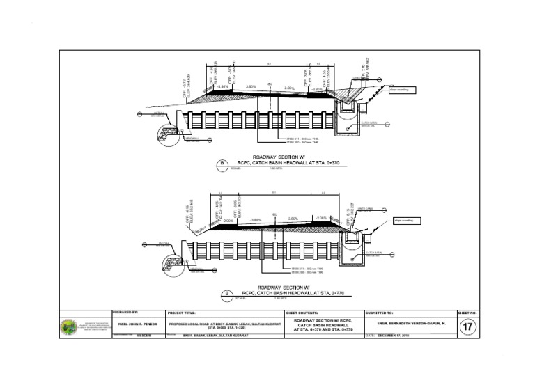 Roadway Section W/ RCPC, Catch Basin Headwall at Sta. 0+370 B | PDF