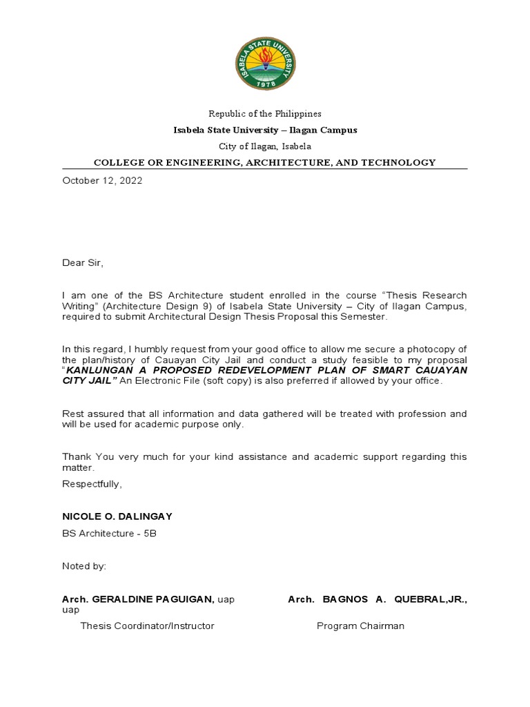 Request Letter Thesis 1 | PDF | Thesis | Bachelor Of Science