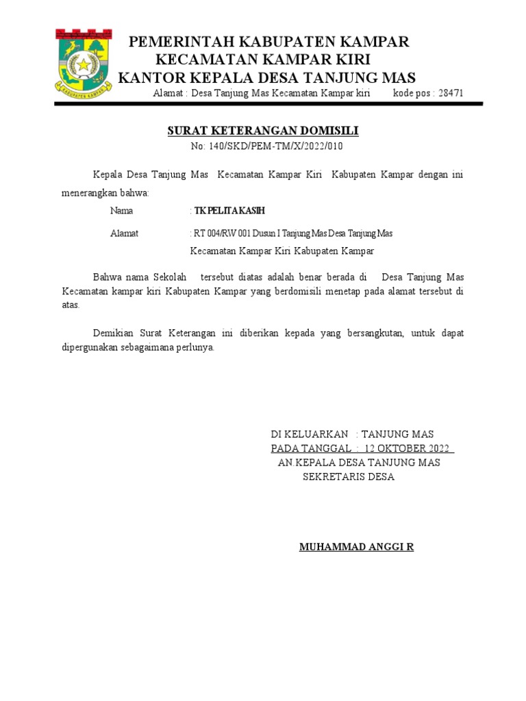 003 TK Surat Keterangan Domisili 2022 | PDF