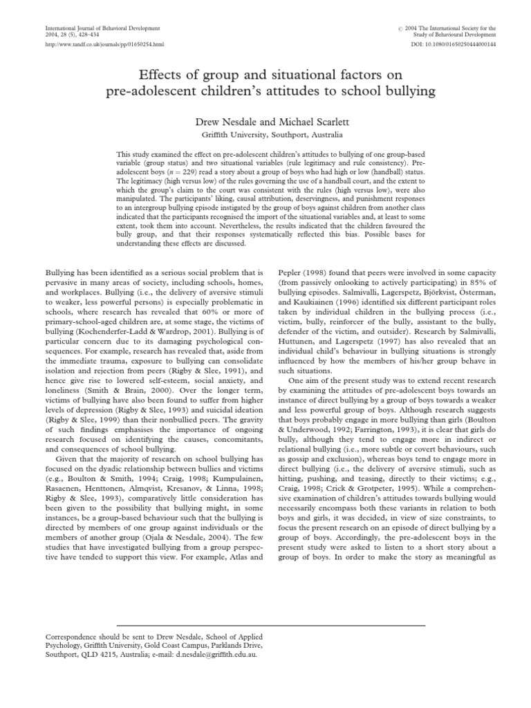 Effects of Group and Situation Factors On Pre-Adolescent Children's ...