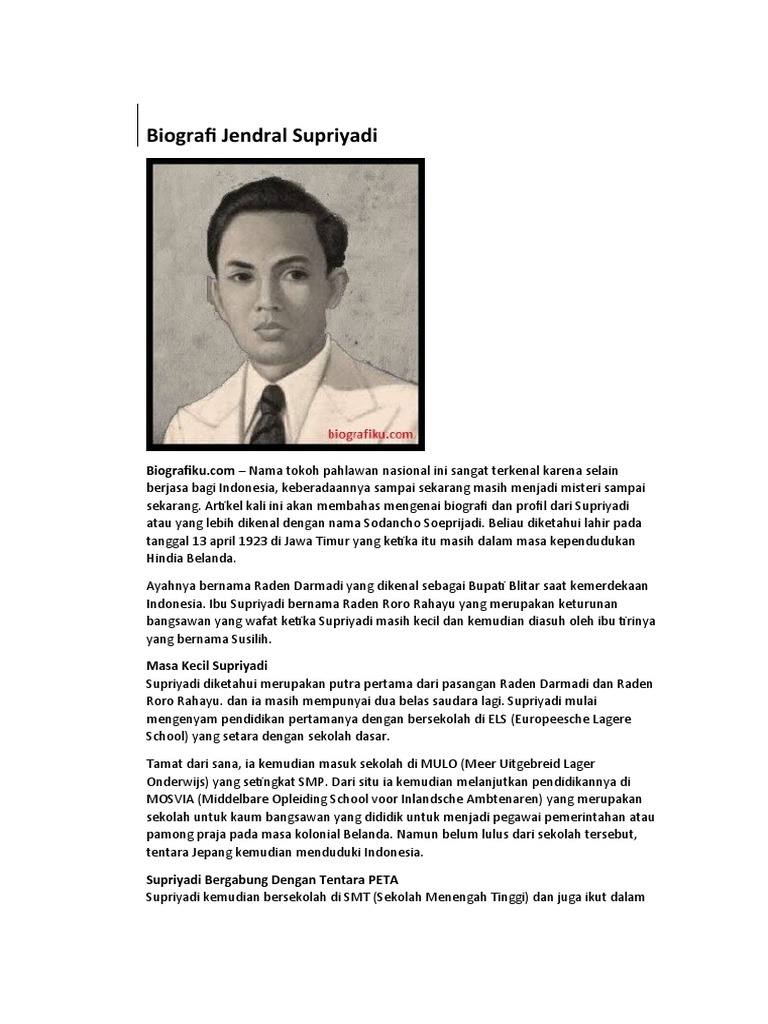 Biografi Jendral Supriyadi | PDF