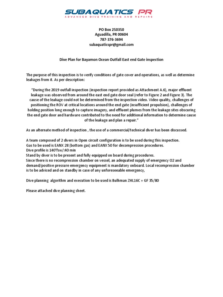 Bayamon Outfall Gate Dive Inspection | PDF