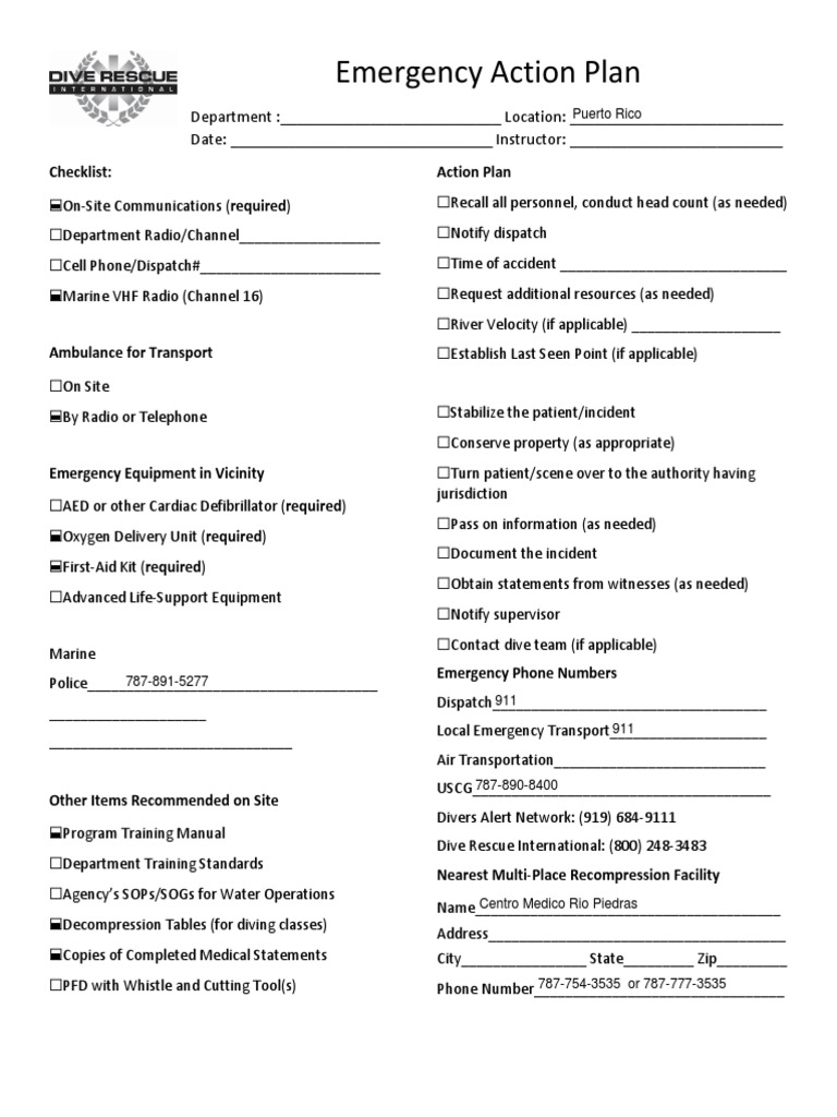 Emergency Action Plan Fillable 2022 | PDF | Emergency | Underwater Diving