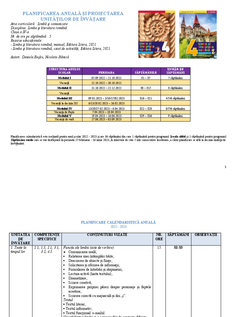 Planificare LLR cls.4 2022 | PDF