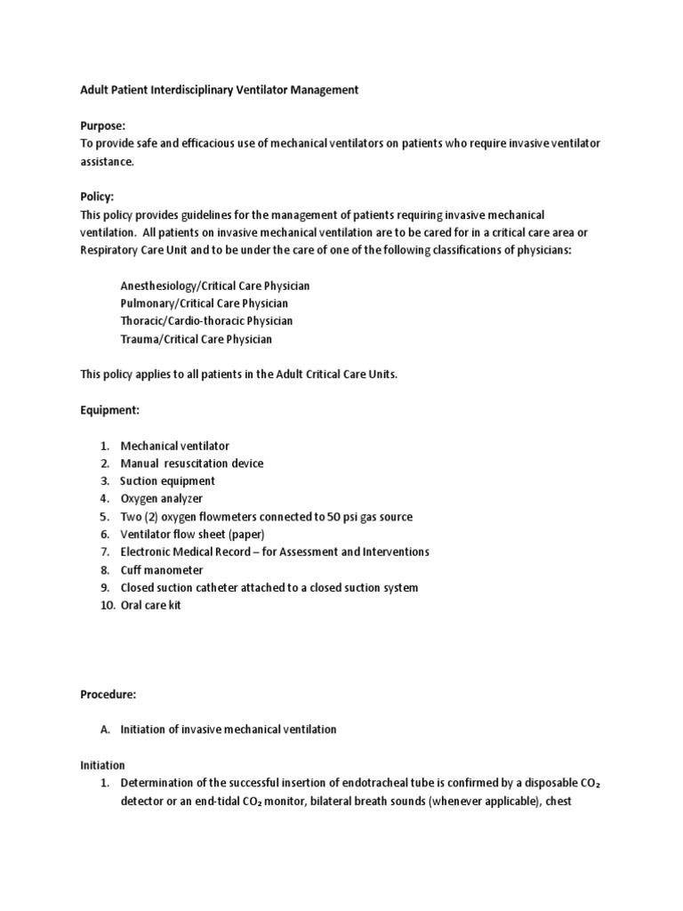 Interdisciplinary Ventilator Management Guide | PDF | Intensive Care ...