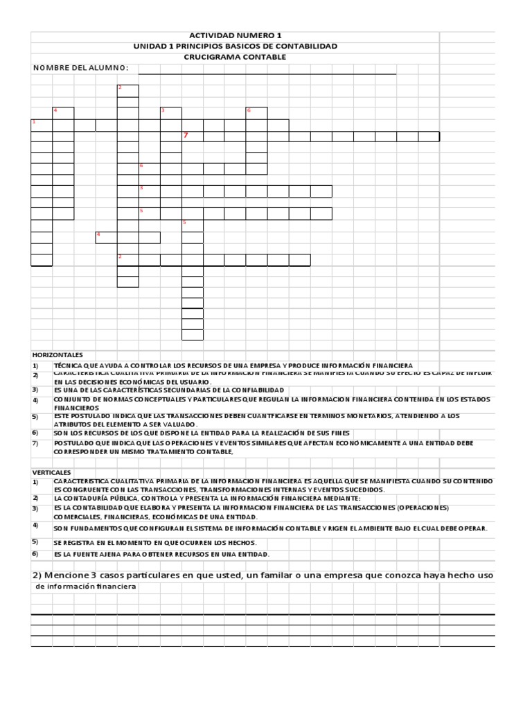 Crucigrama de Contabilidad y Recursos | PDF