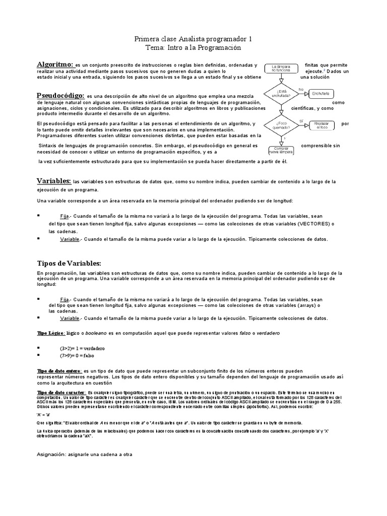 Introducción a los conceptos básicos de la programación: algoritmos, pseudocódigo, variables ...