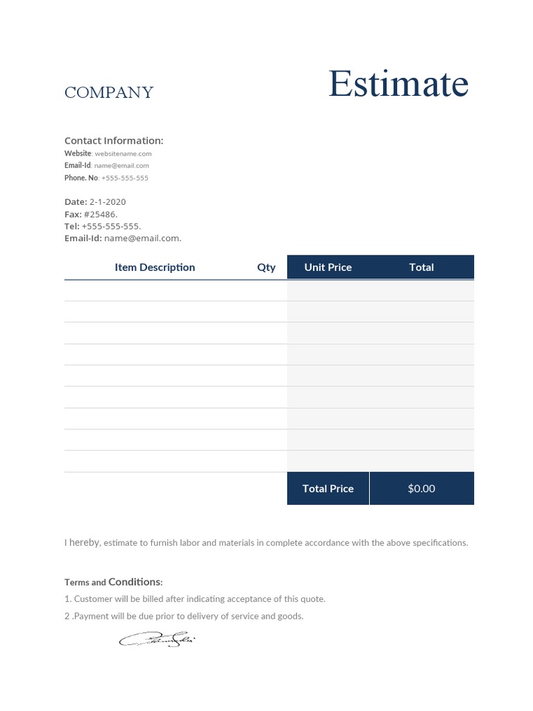 Blank Estimate Template | PDF