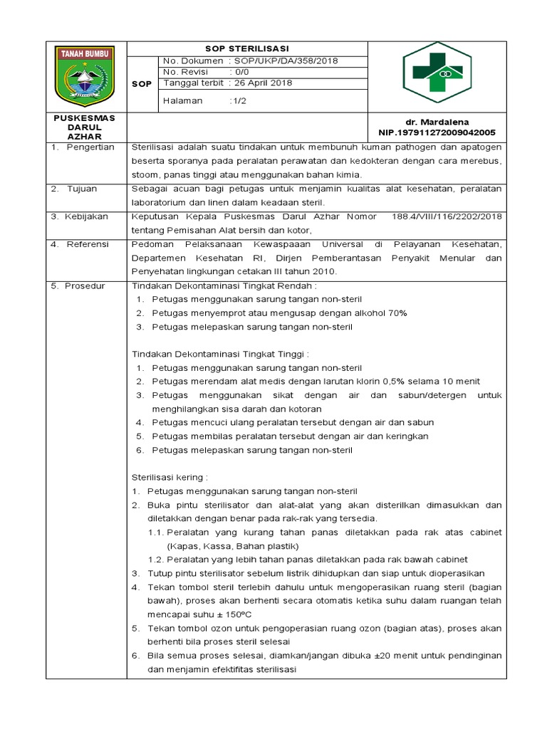 SOP Sterilisasi Puskesmas | PDF | Kesehatan Holistik | Sains & Matematika