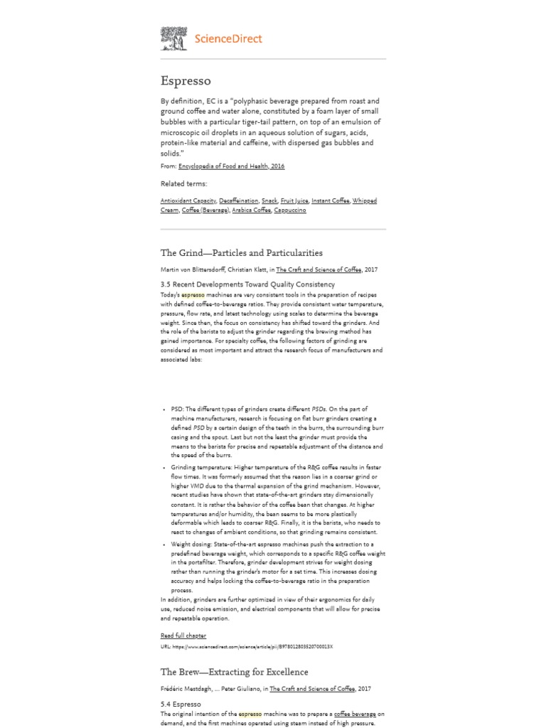 Espresso - An Overview - ScienceDirect Topics | PDF | Coffee | Drink