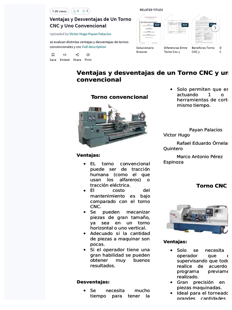 PDF Ventajas y Desventajas de Un Torno CNC y Uno Convencional Compress | PDF | Herramientas ...