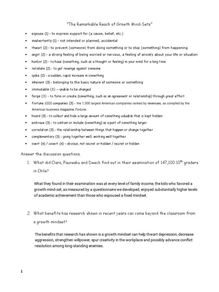 Kami Export - The Remarkable Reach of Growth Mind Discussion Questions ...