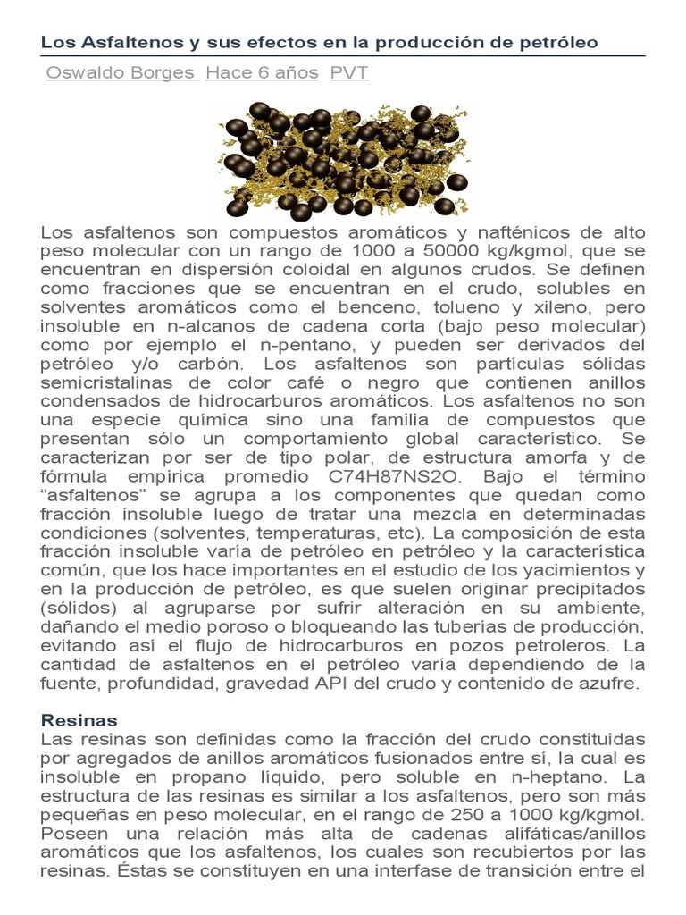 Los Asfaltenos y Sus Efectos en La Producción de Petróleo | PDF ...