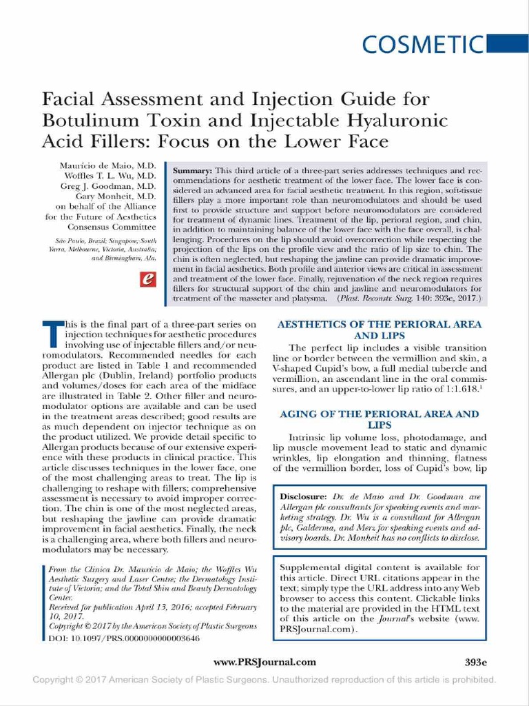 Facial Assessment and Injection Guide For Botulinum Toxin | PDF